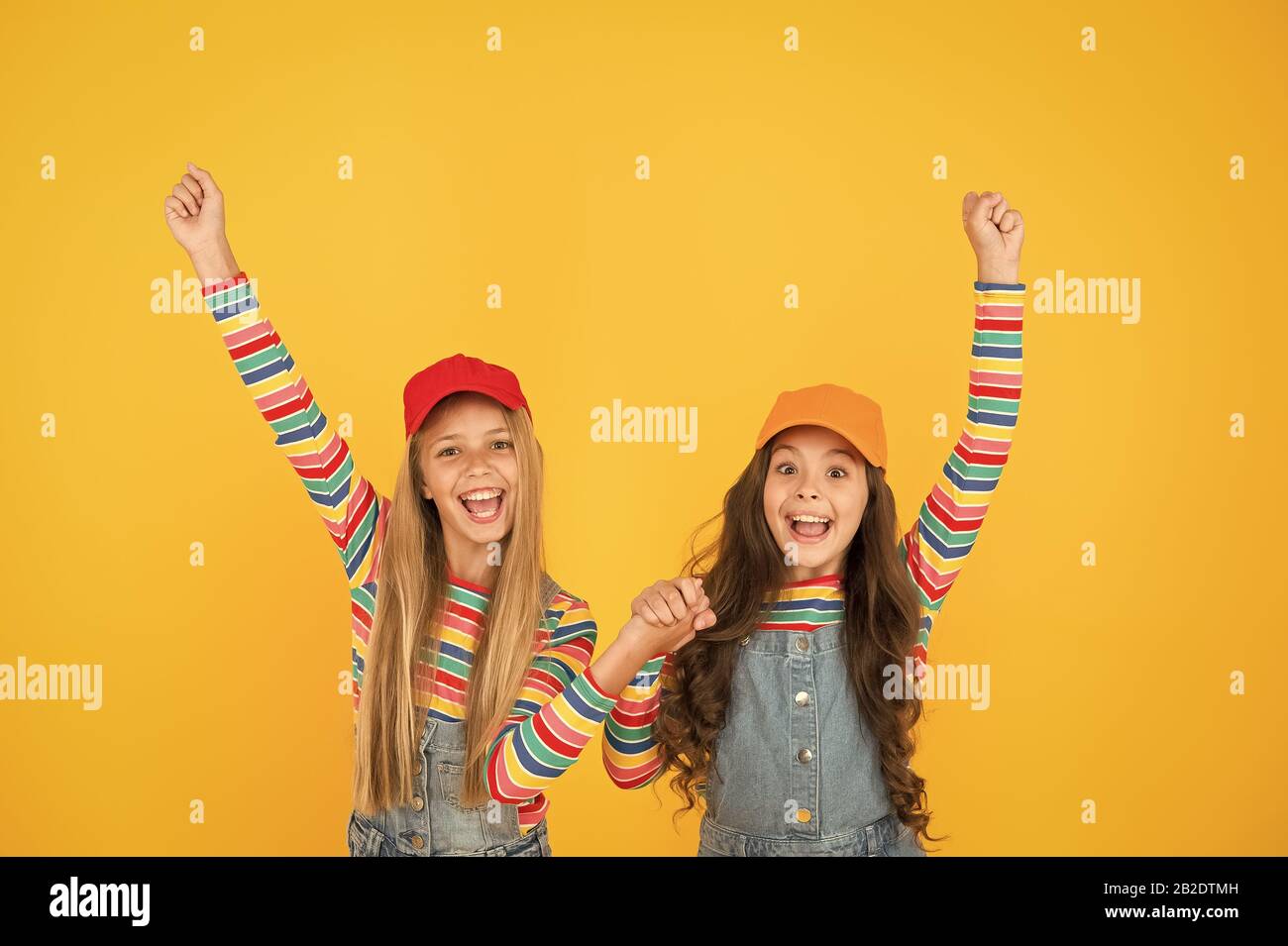 Winners reaching their goal. Excited little children making winner ...