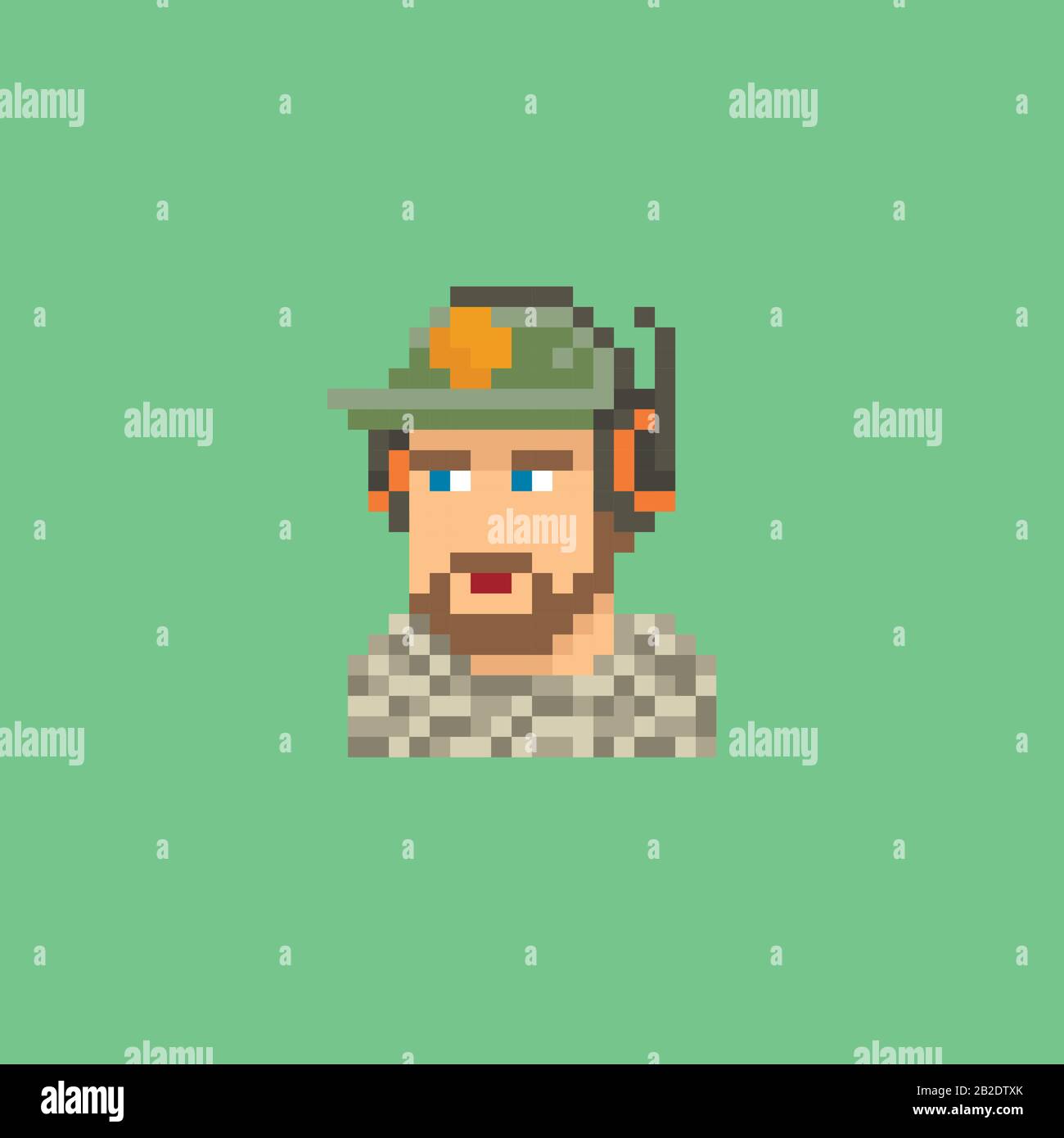 Pixel art vector illustration of a young man with a beard wearing a ...