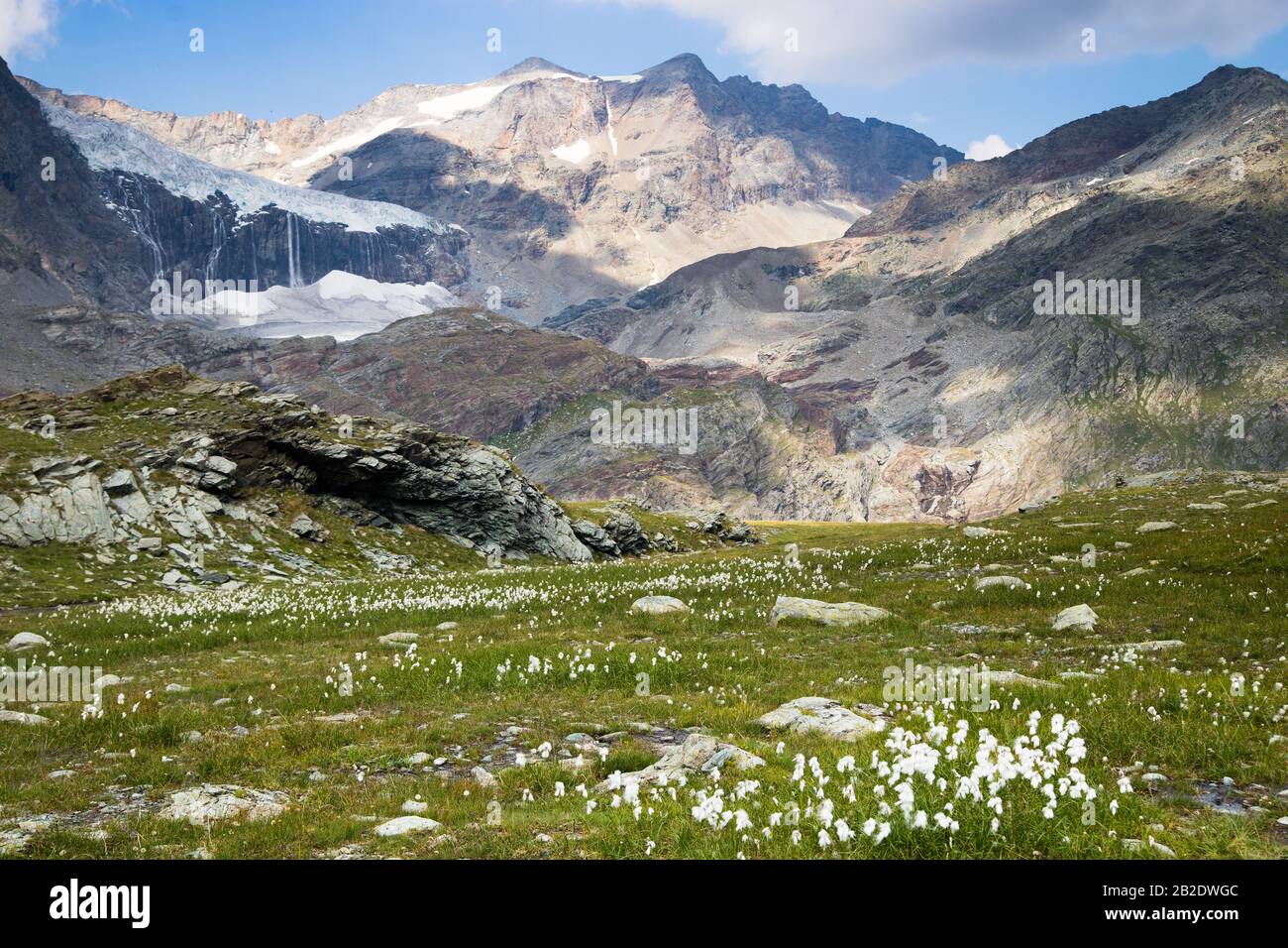 Hiking in high altitude Alps of Italy near glacier Stock Photo - Alamy