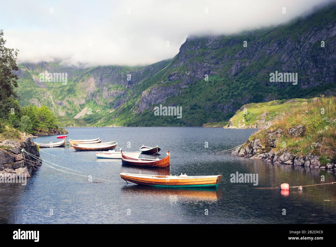boats at idyllic fjord in norway Stock Photo - Alamy