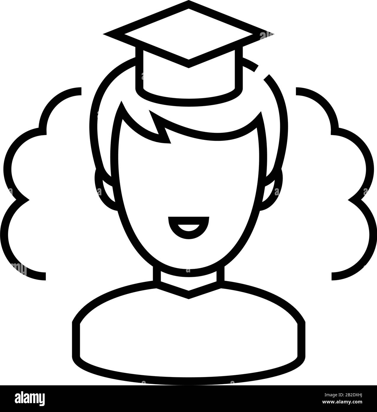 Studying boy line icon, concept sign, outline vector illustration ...