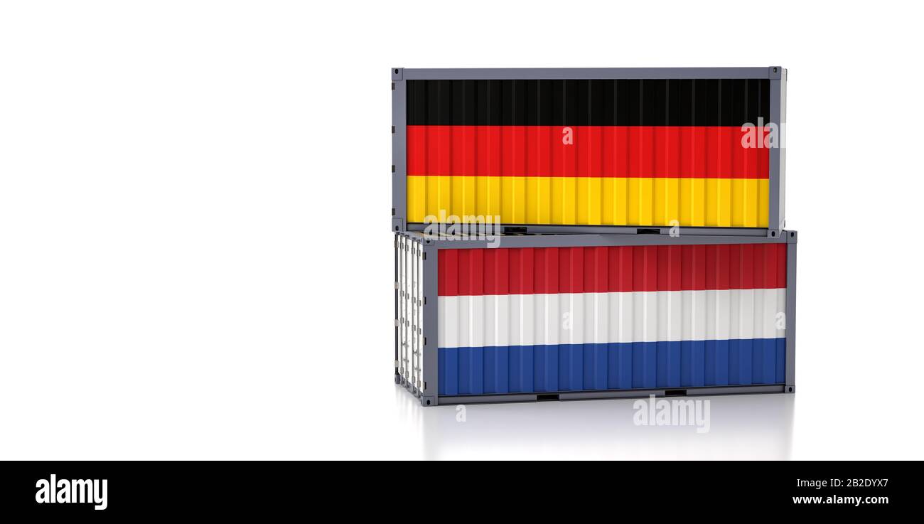 Shipping containers with German and Netherlands flag. 3D Rendering ...