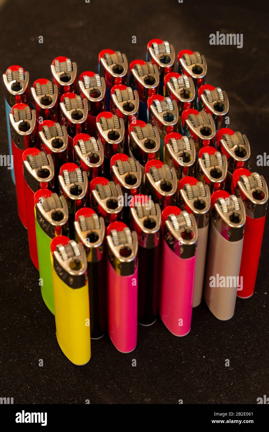 set of lighters photographed with various angles, compositions and sets ...