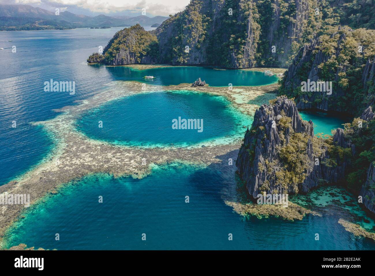 Aerial view of the Twin Lagoon in coron island, Palawan, Philippines ...