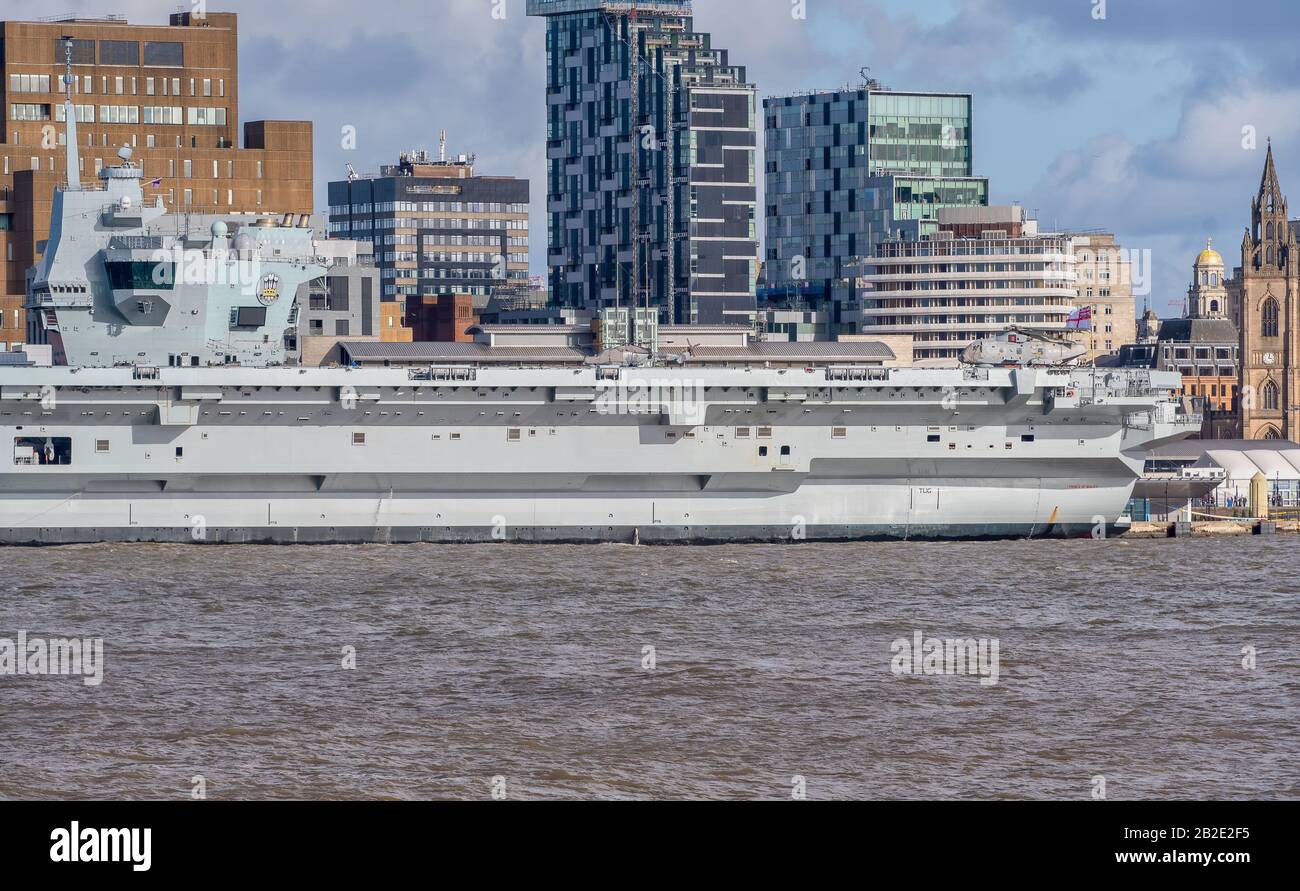 LIVERPOOL, UNITED KINGDOM - MARCH 1st, 2020: Two helicopters on the ...