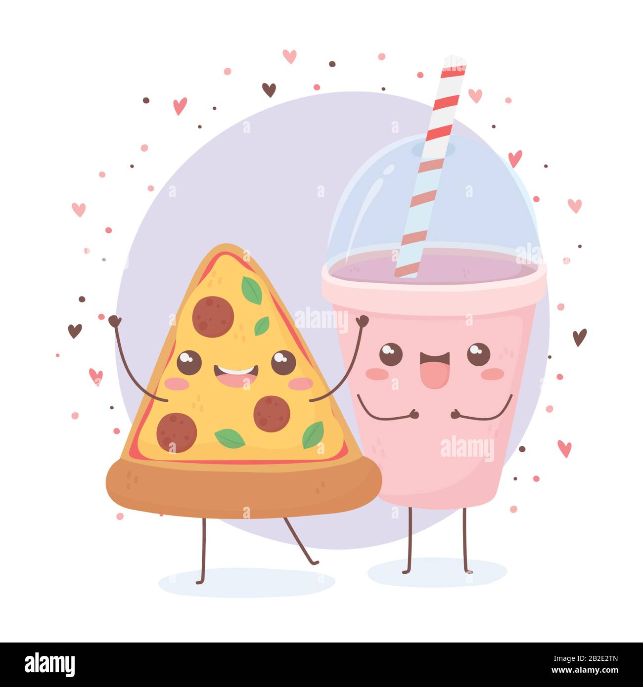 pizza and soda cup kawaii food cartoon character design vector ...