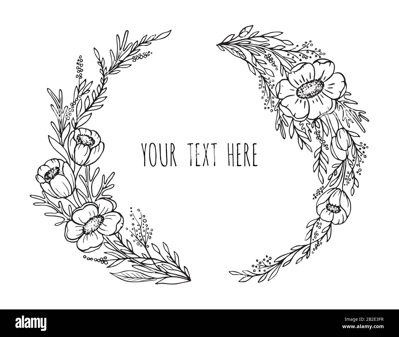 Hand drawn decor with flowers Anemone leaves and branches. Vector ...