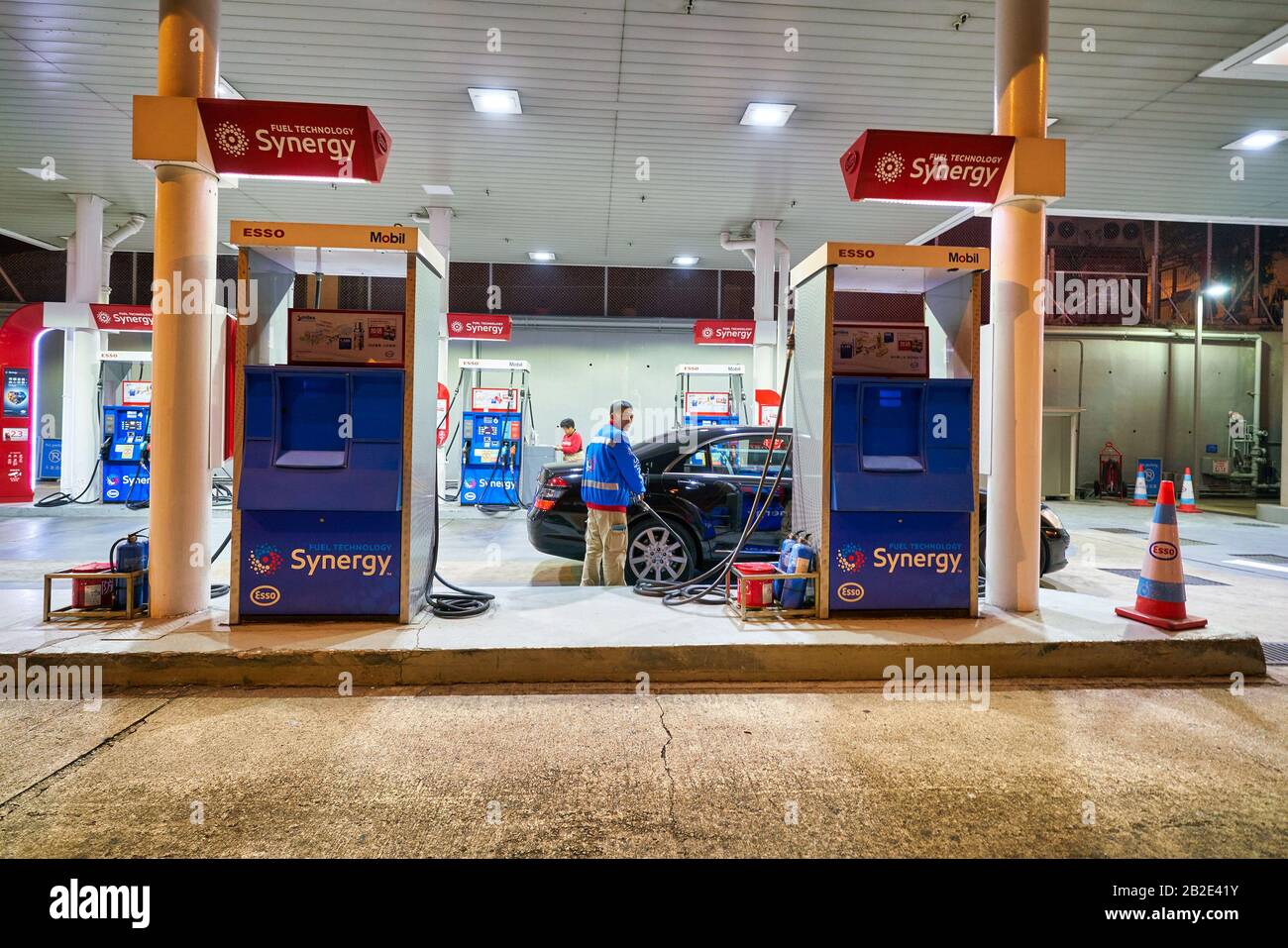 HONG KONG, CHINA - CIRCA JANUARY, 2019: an Esso station in Hong Kong at night. Esso is a trade ...
