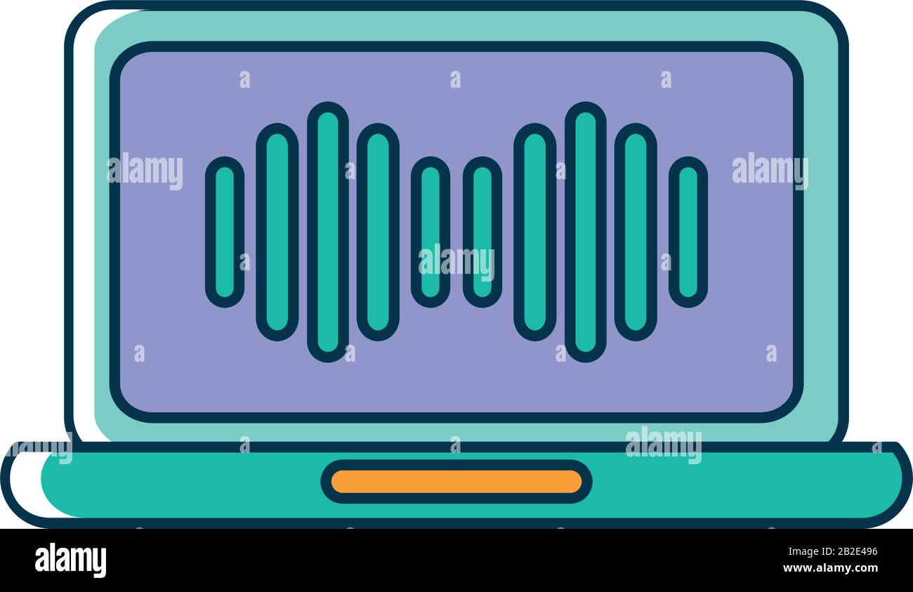 laptop computer equalizer melody sound music vector illustration line and fill style Stock ...