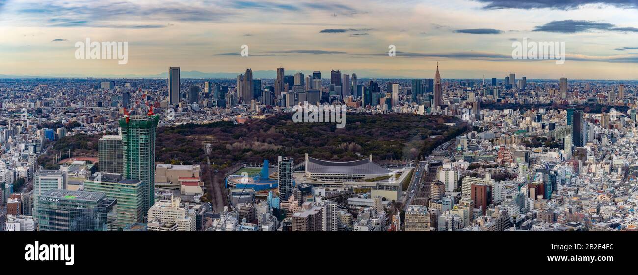 A panorama picture of Tokyo as seen from above, mostly showing the ...