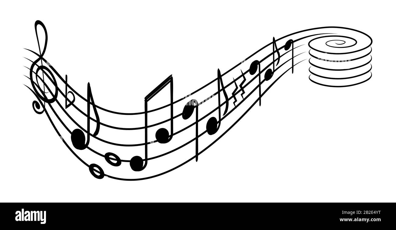 Music notes and g-clef on а music staff, decorative element for your ...