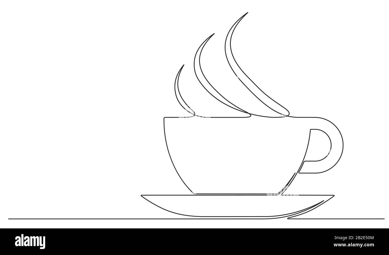 Emblem of cup of coffee in one continuous line drawing style for cafe ...