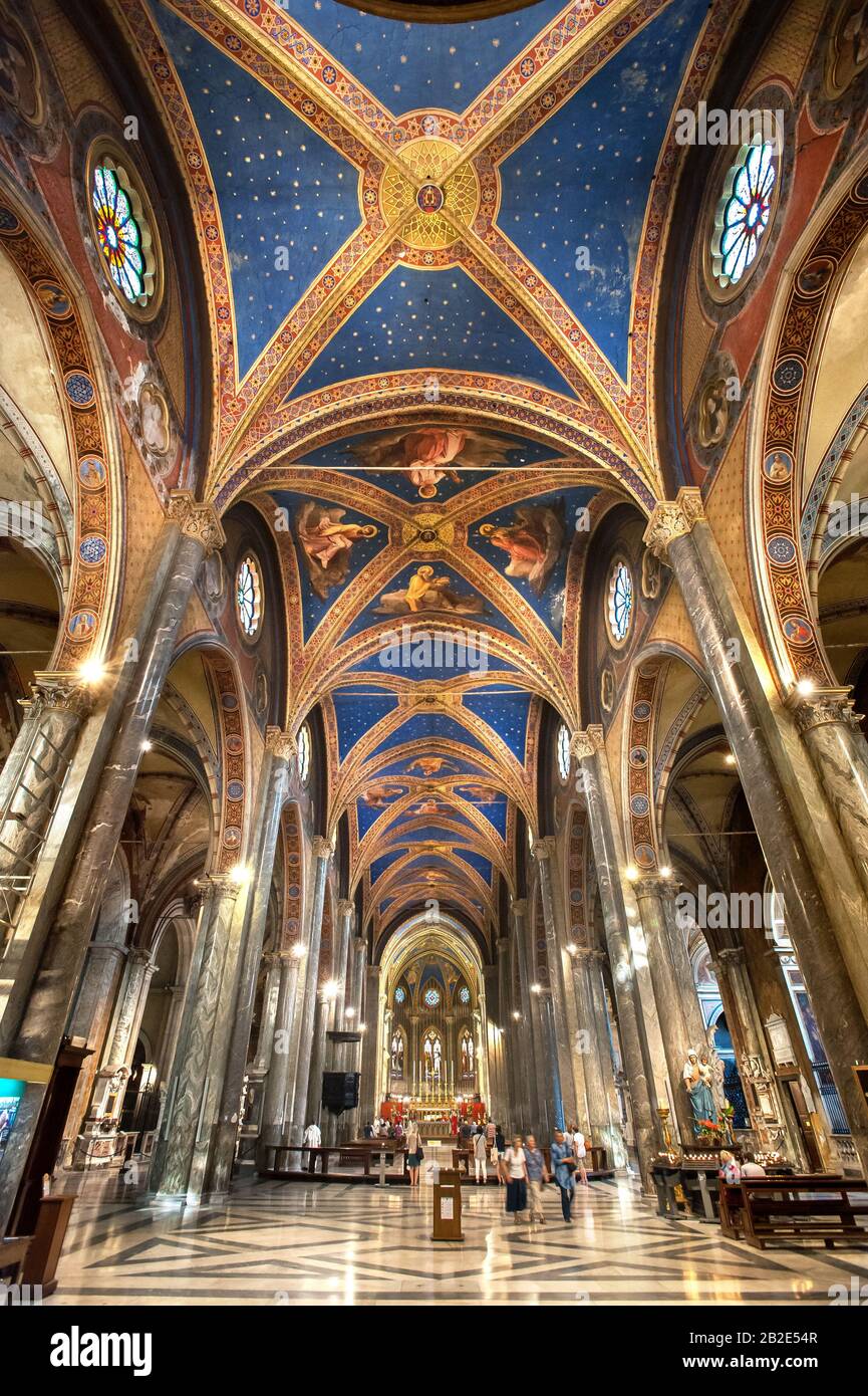 Blue and gold-painted ceiling in the nave of the Santa Maria sopra ...