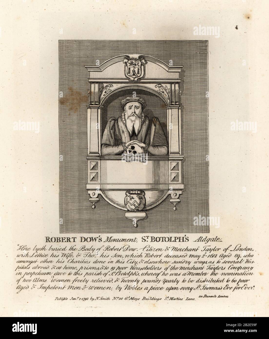 Monument to merchant taylor and philantropist Robert Dow in St. Botolph ...
