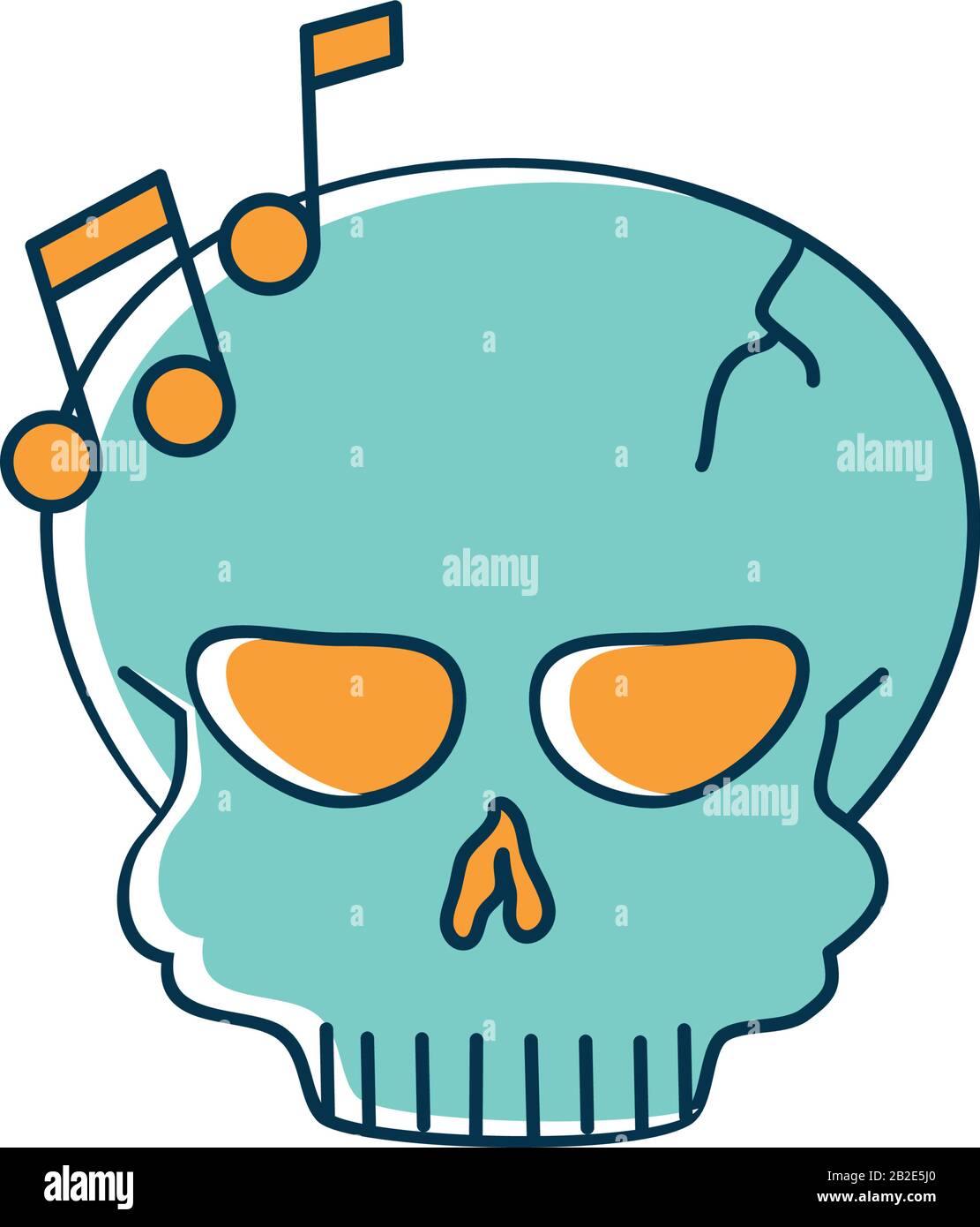 skull note musical melody sound music vector illustration line and fill ...