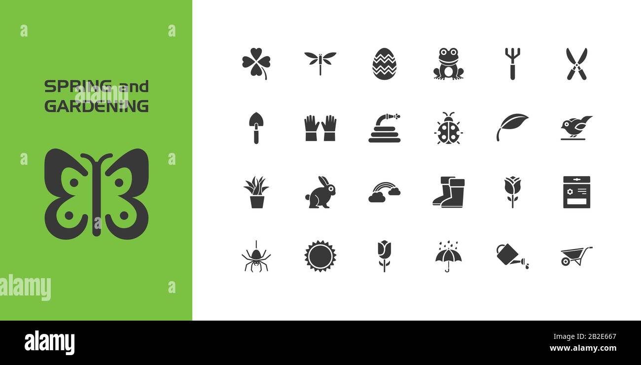Spring and gardening. Isolated icon set. Glyph vector illustration ...