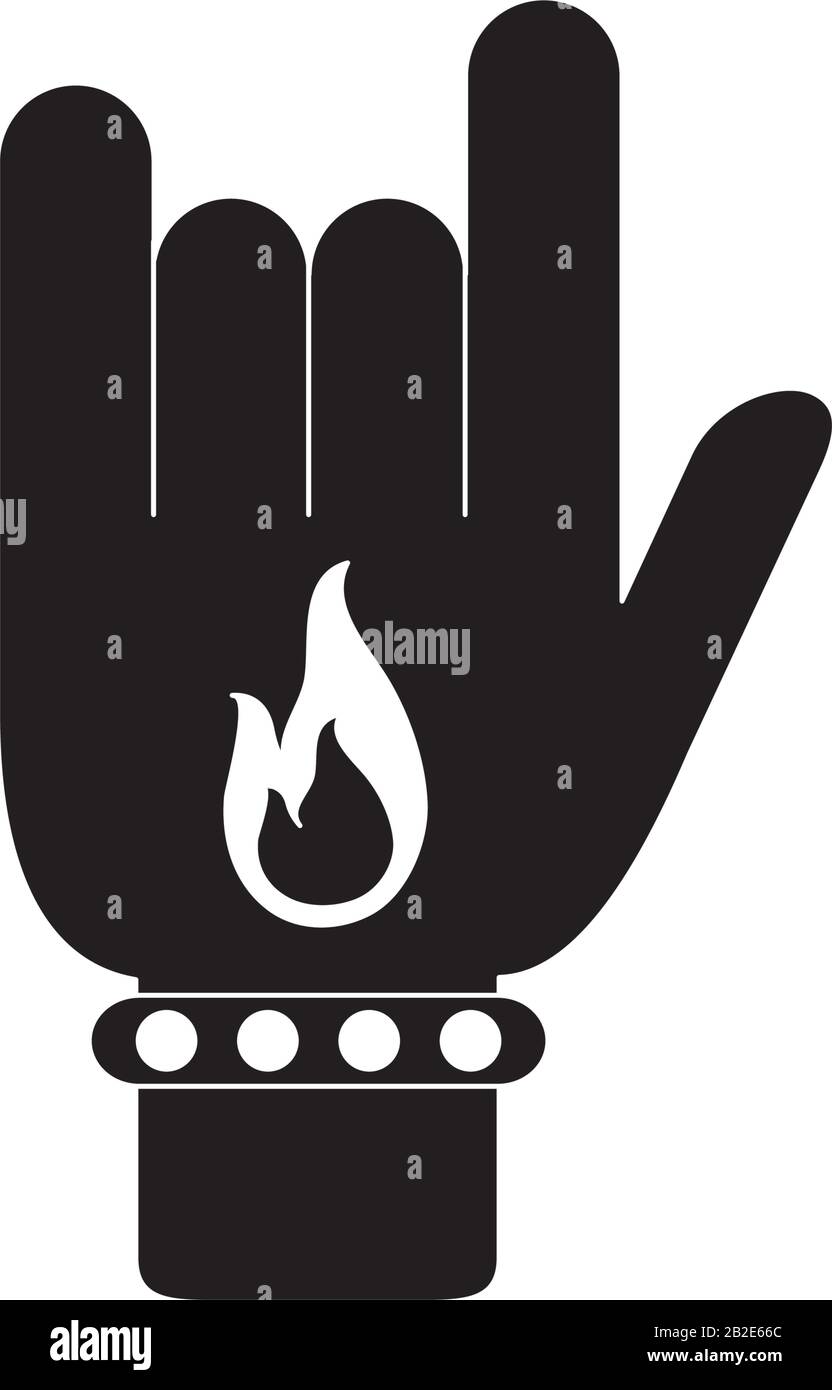 hand rock with fire tattoo melody sound music vector illustration ...
