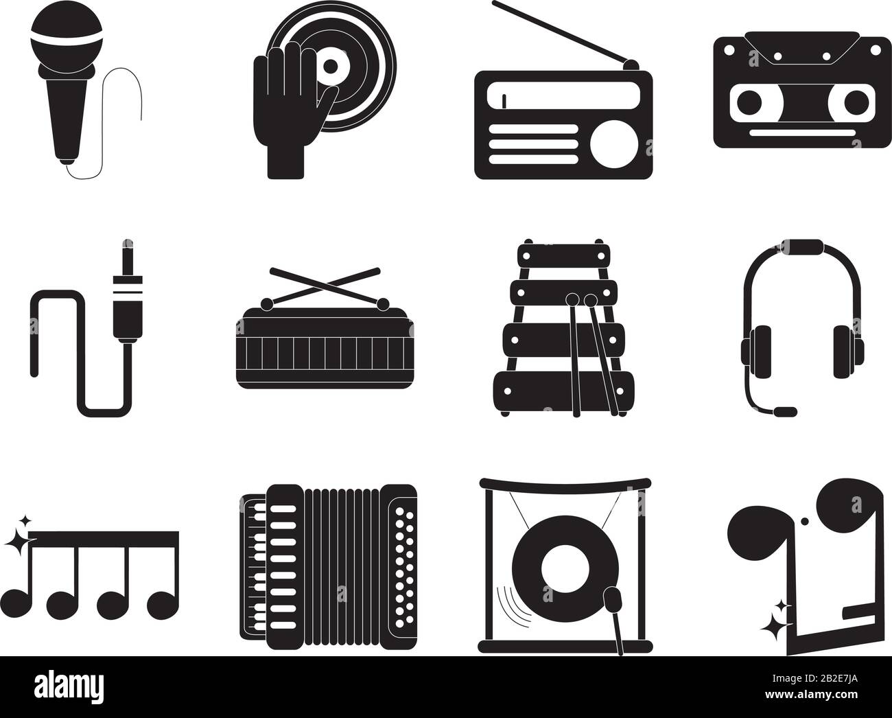 music melody sound audio icons set vector illustration silhouette style ...