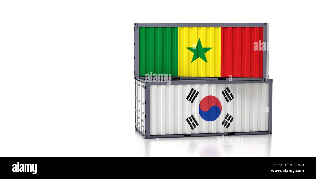 Shipping containers with South Korea and Senegal flag. 3D Rendering ...