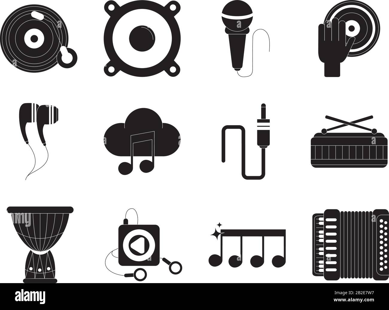 music melody sound audio icons set vector illustration silhouette style ...