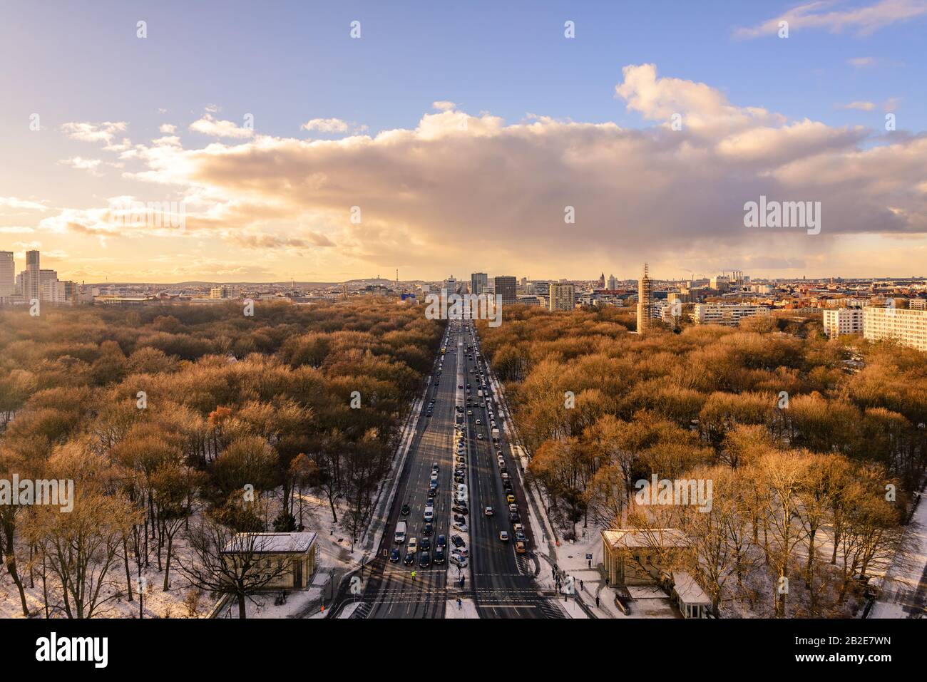 Aerial view, cityscape of Berlin skyline and scenery of trees without ...