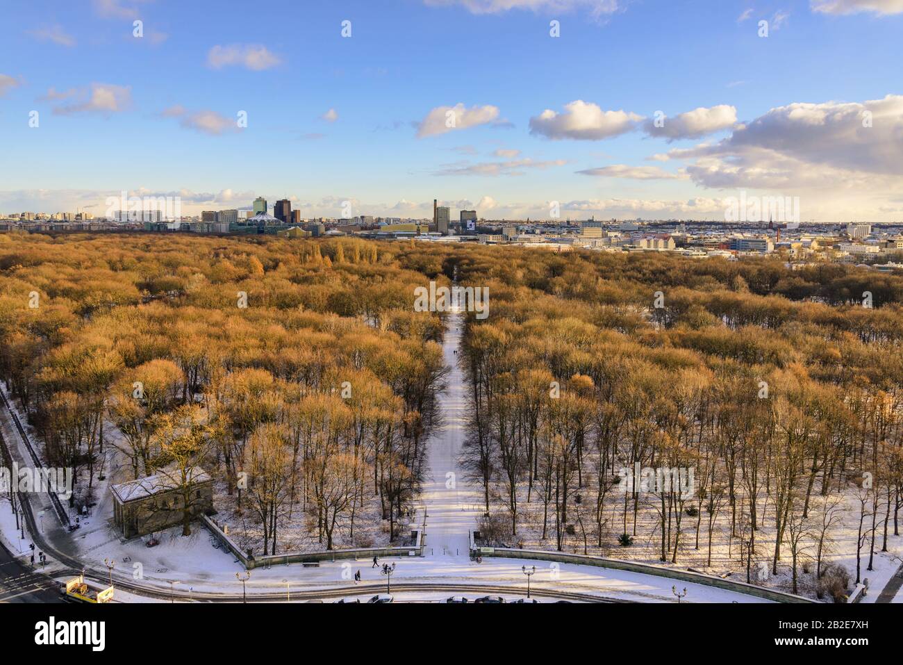 Aerial view, cityscape of Berlin skyline and scenery of trees without ...