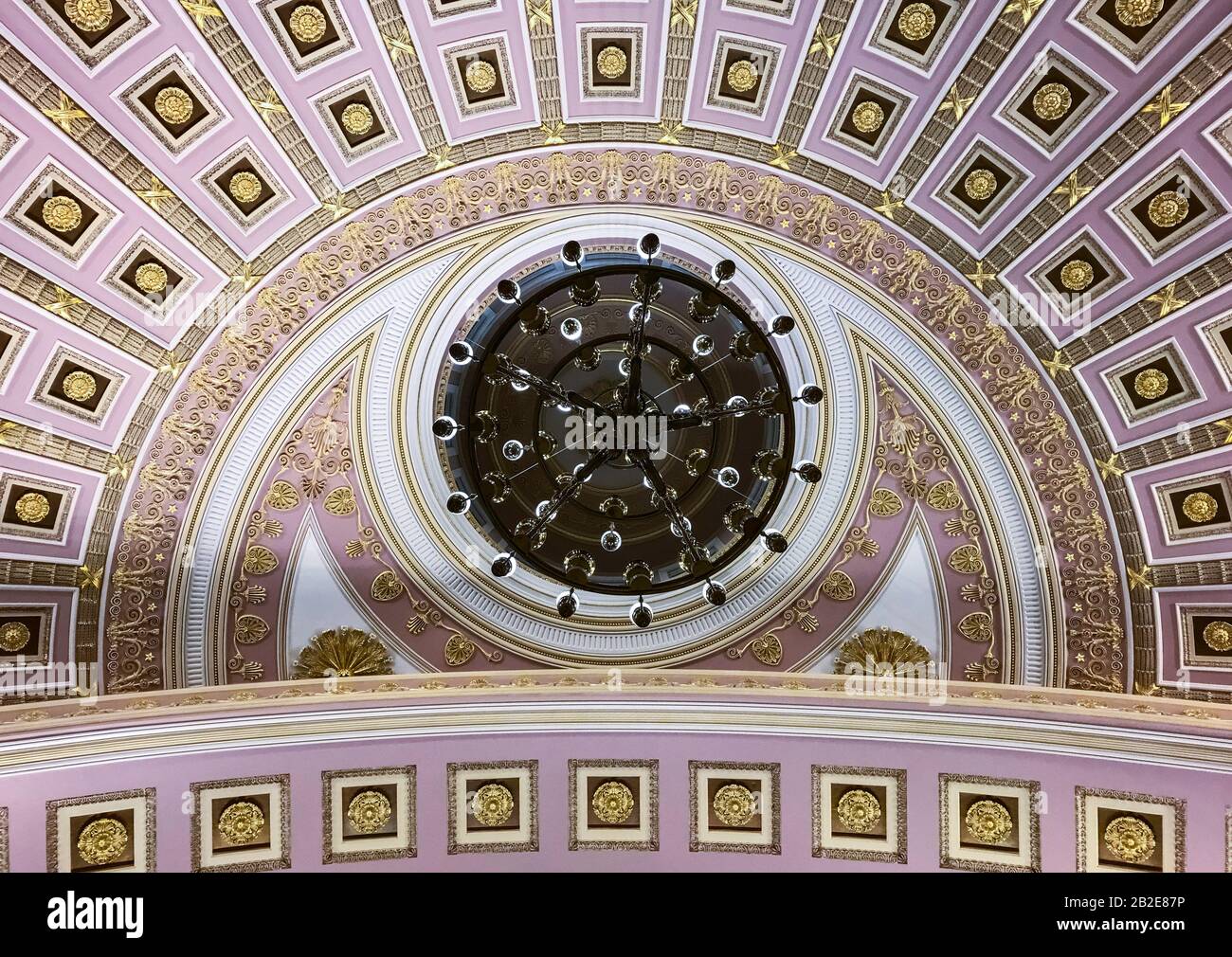Statuary Hall ceiling and chandelier at night, United States Capitol ...