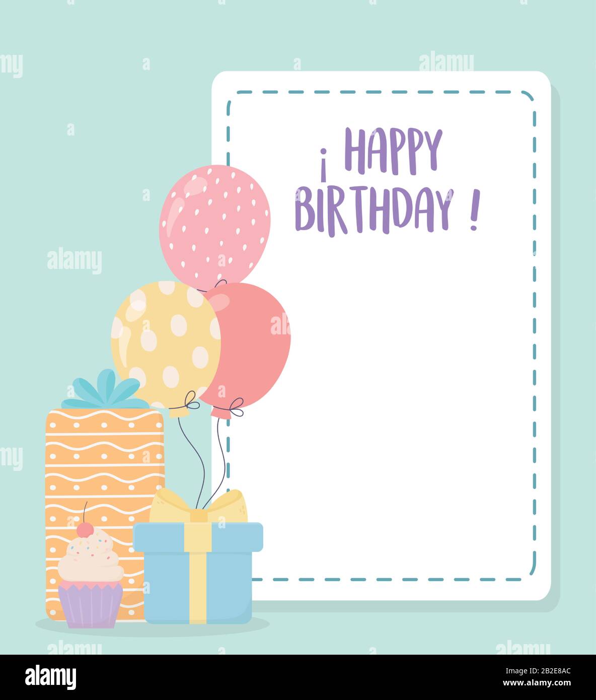 happy birthday sweet cupcake gifts and balloons celebration decoration ...
