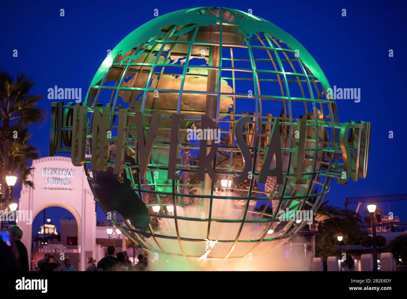 Universal Studios world ball at entrance to the amusement park Stock ...