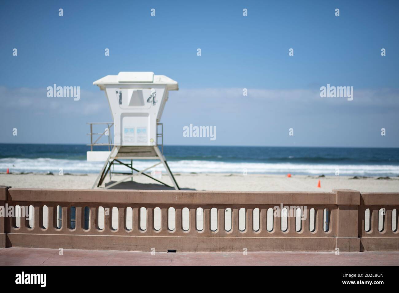 Lifeguard tower from the boardwalk on southern California beach Stock ...