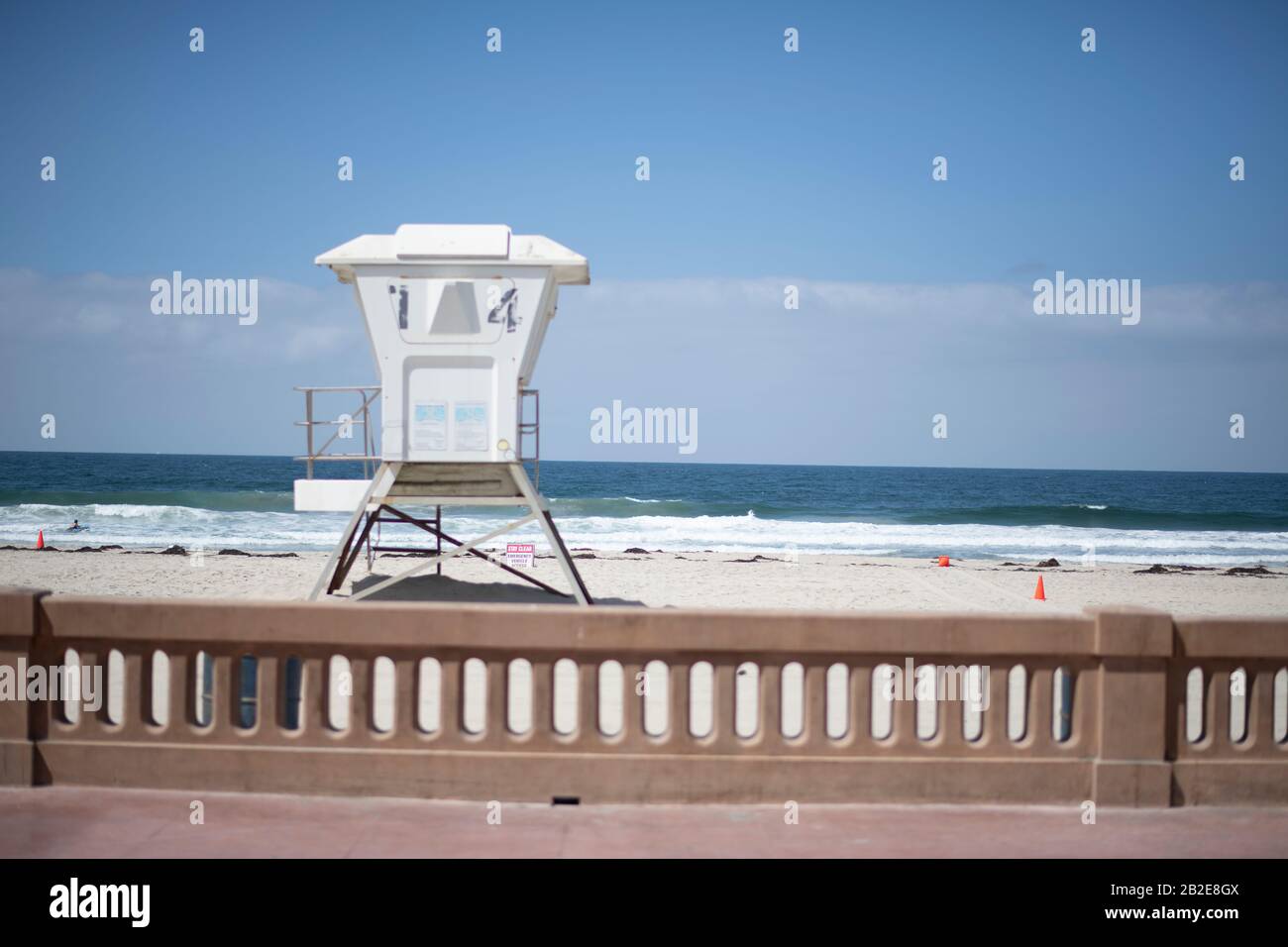 Lifeguard tower from the boardwalk on southern California beach Stock ...