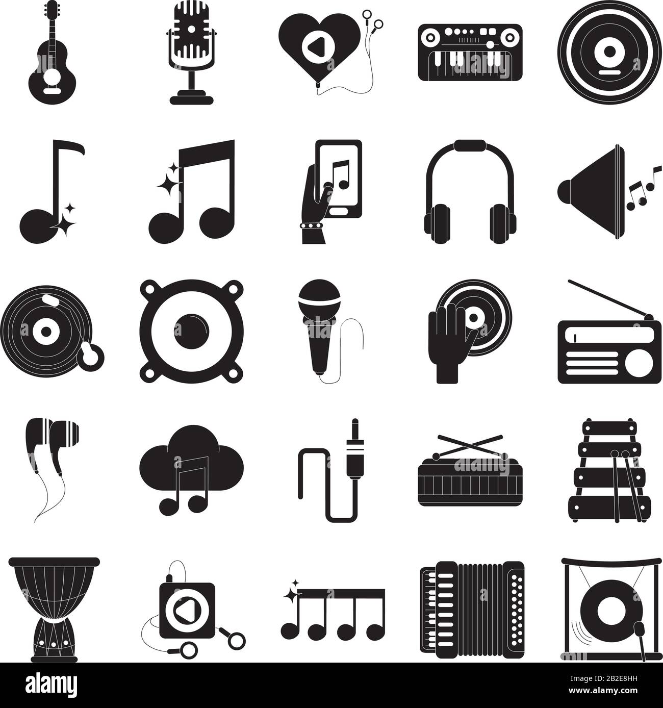 music melody sound audio icons set vector illustration silhouette style ...