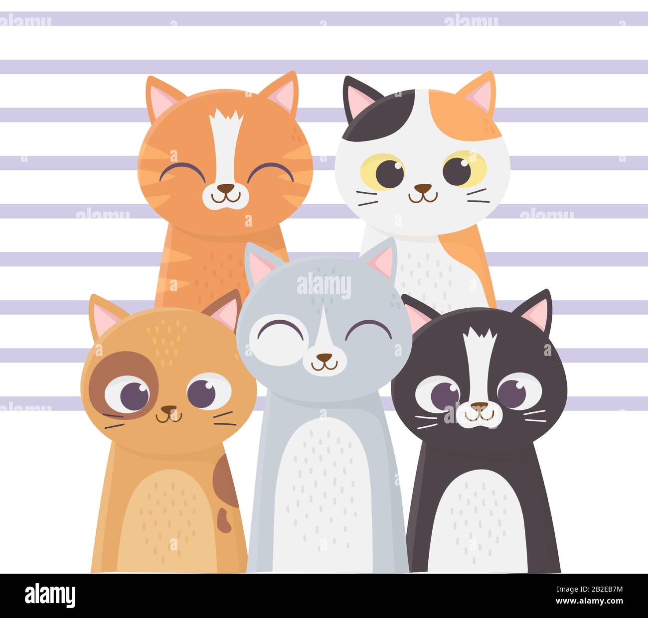 cats make me happy, many cats different breed cartoon vector ...