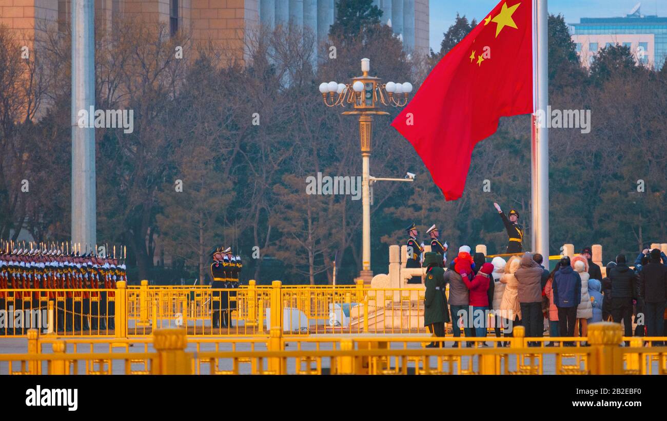 Beijing, China - Jan 17 2020: The Flag Raising Ceremony at Tiananmen ...