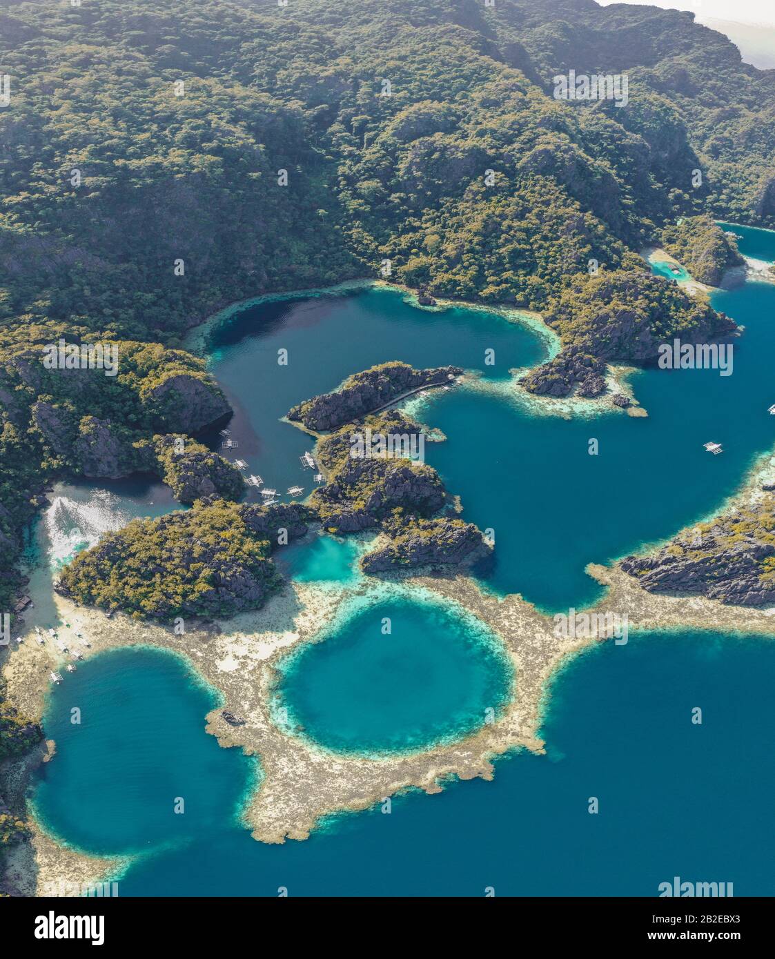 Aerial view of the Twin Lagoon in coron island, Palawan, Philippines ...