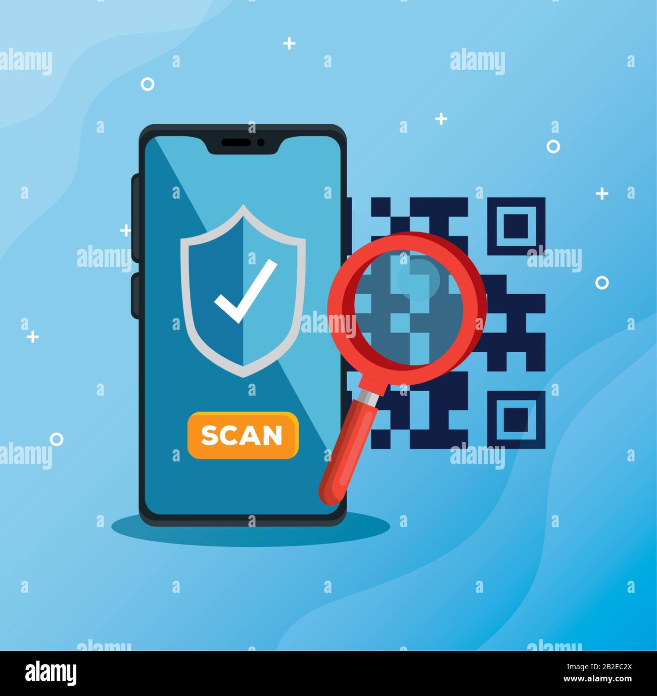 scan qr code with smartphone and magnifying glass Stock Vector Image ...