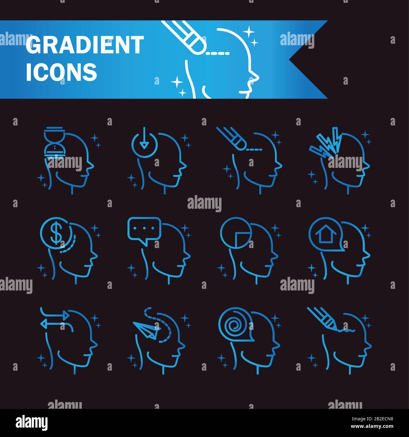 alzheimers disease neurological brain medical condition icons set ...