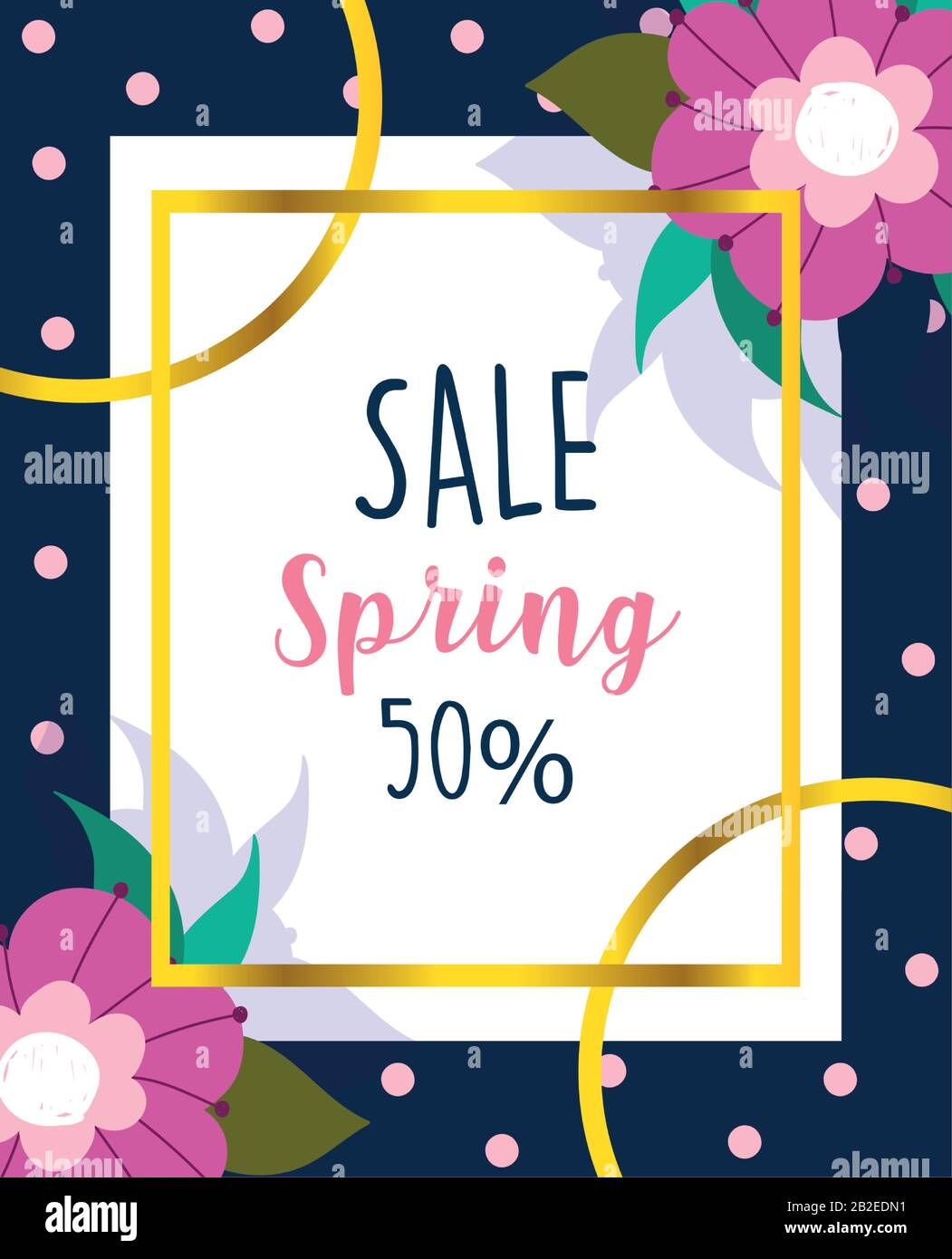 spring sale, advertisement offer seasonal flowers dotted background ...