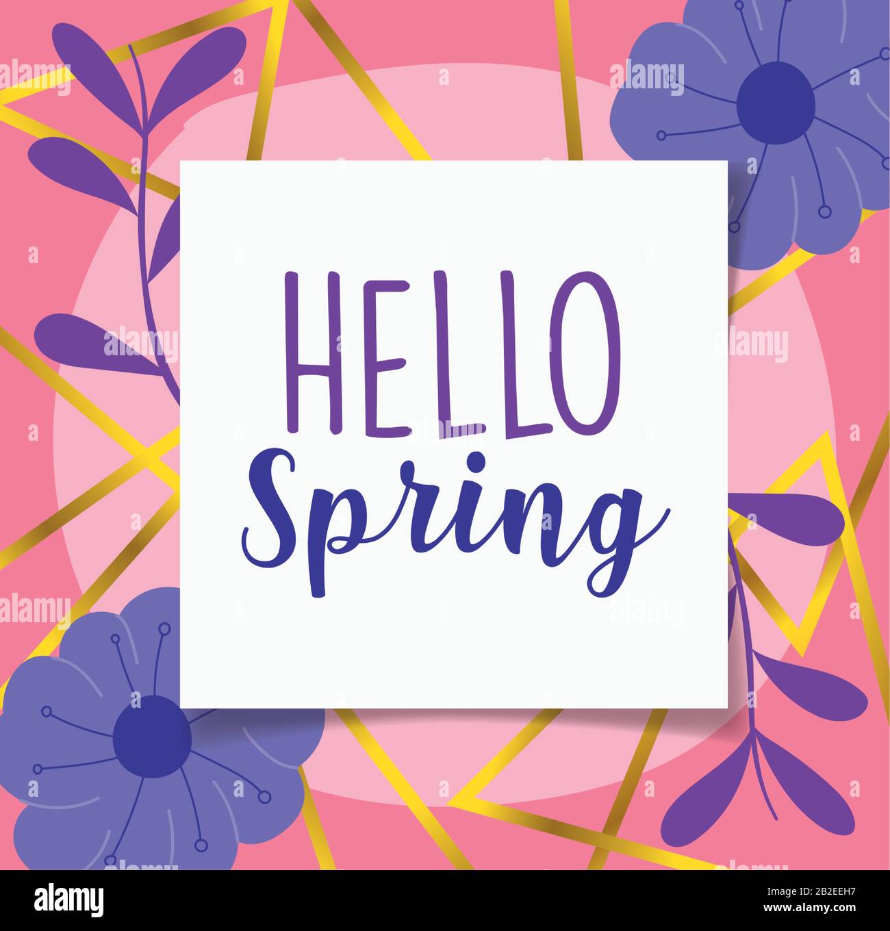 hello spring, lettering label flowers decoration background vector ...