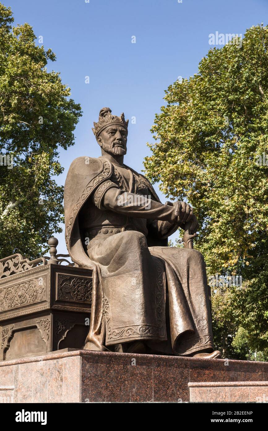 Statue of the king Timur, near Gur e Amir, Samarkand, Uzbekistan ...