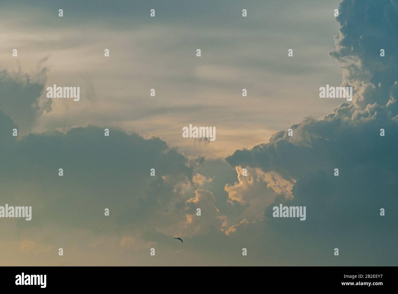 Evening sunset sky with bright rays of the sun and beautiful colorful ...