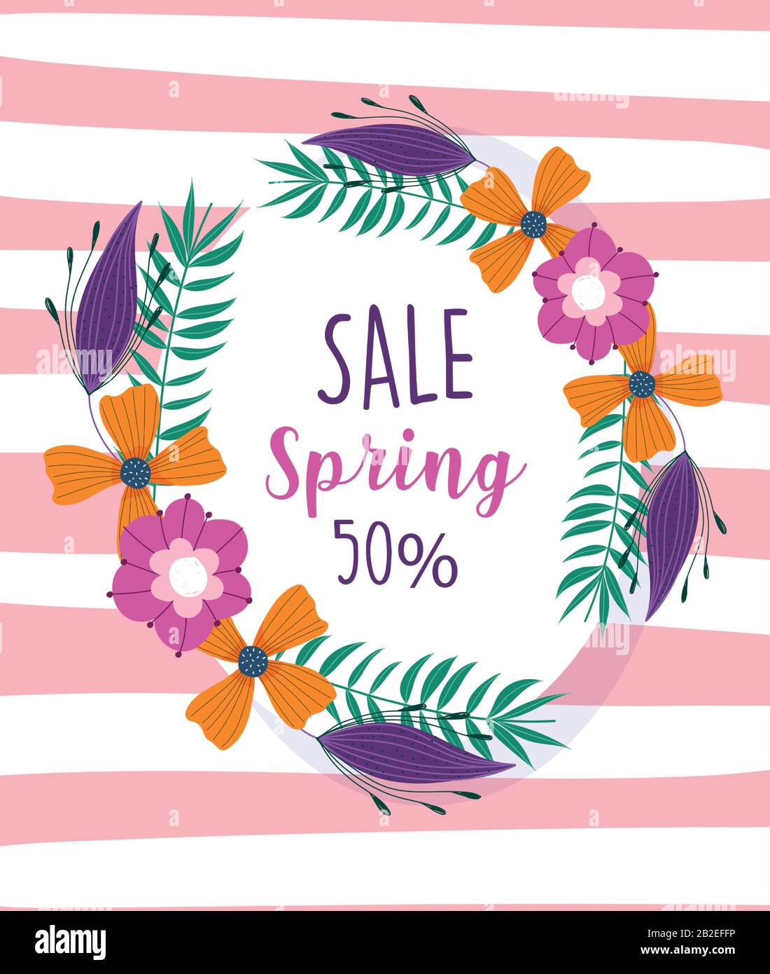 spring sale, season offer wreath flowers layout card vector ...