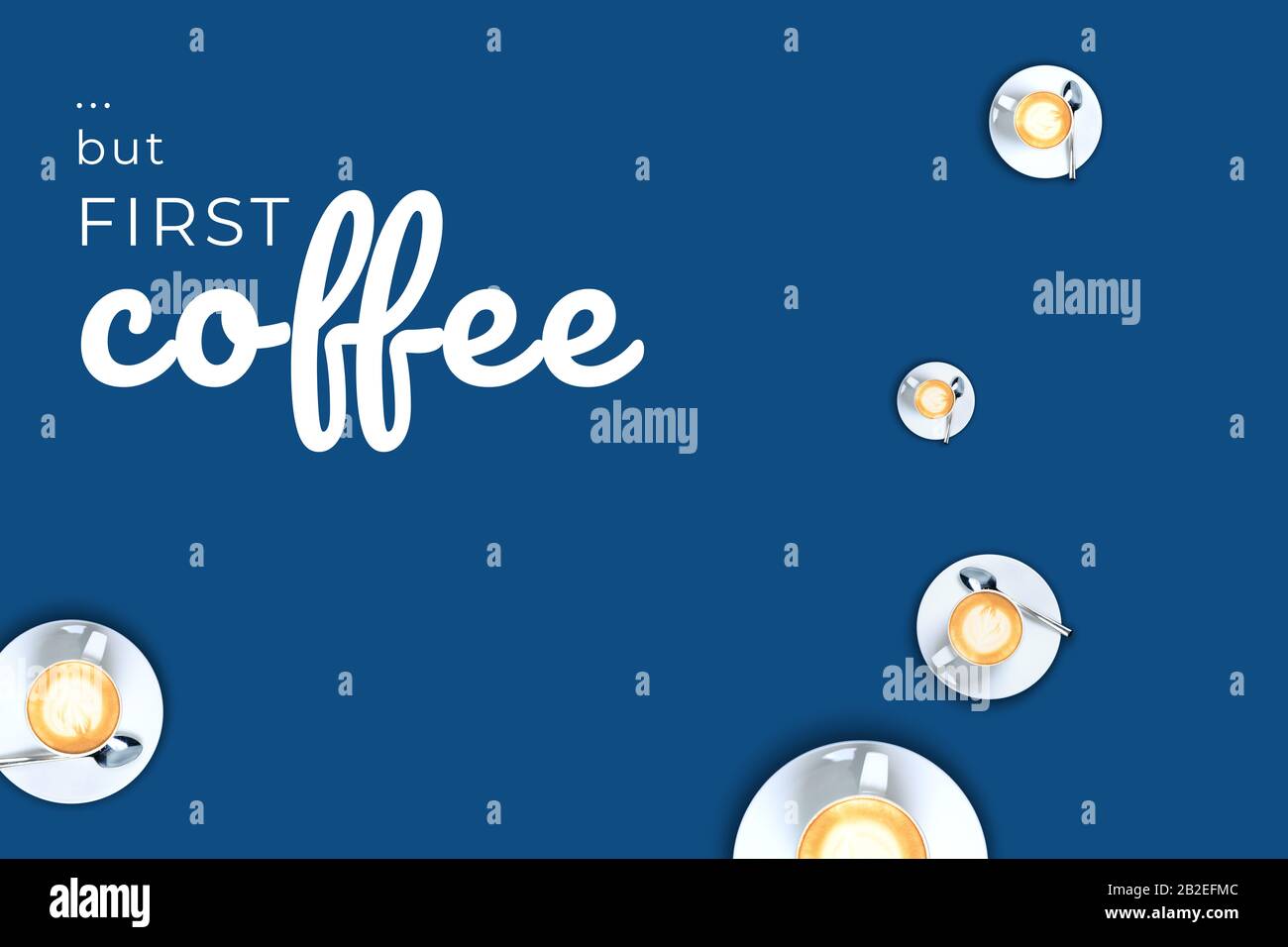 Coffee cup random pattern on solid classic blue background. Modern ...