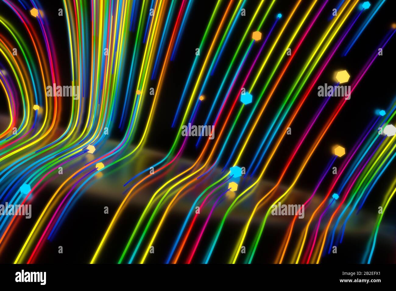 Neon glowing twisted cosmic lines on the glossy surface. Turbulence ...
