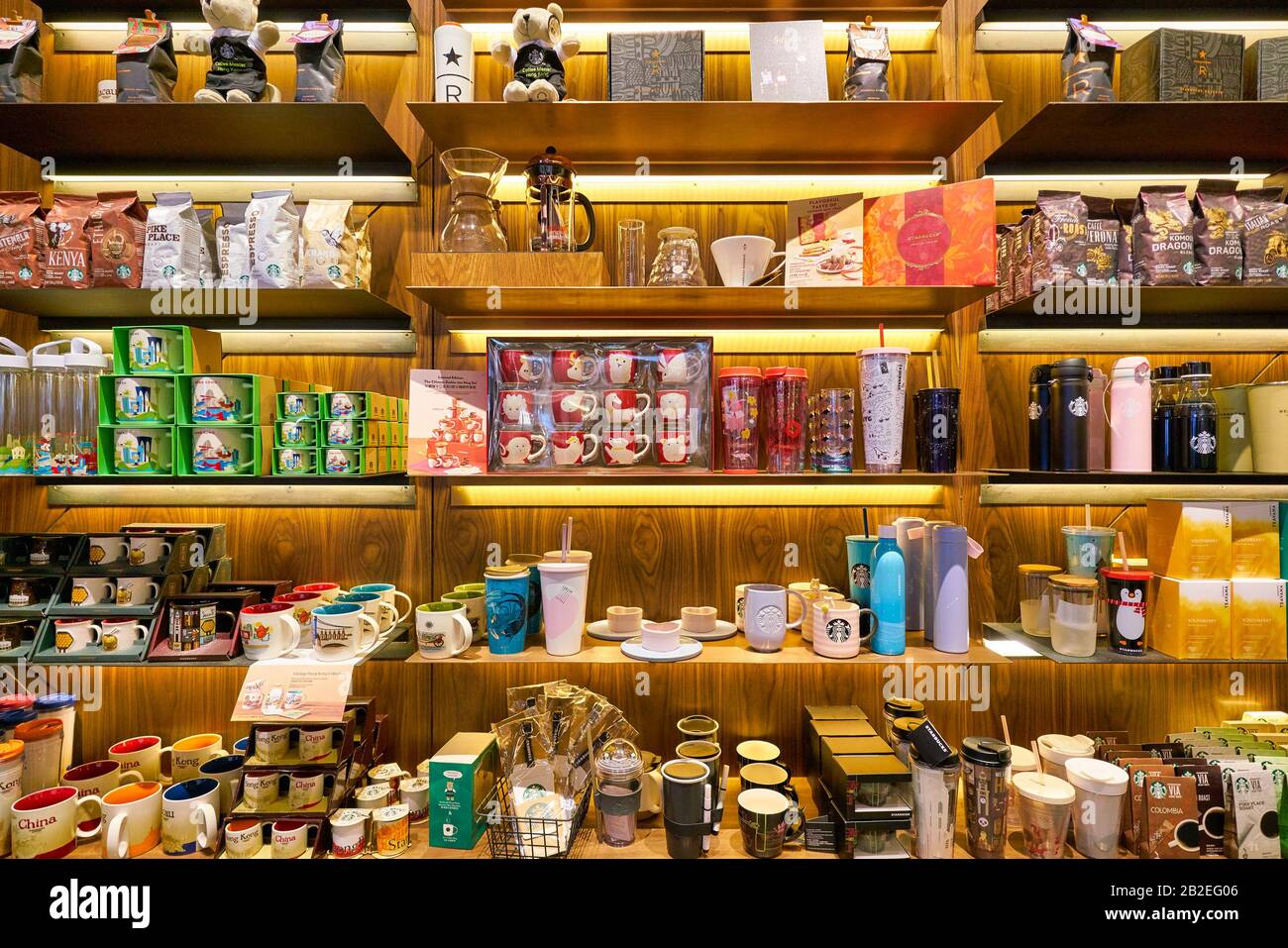 HONG KONG, CHINA - JANUARY 22, 2019: goods on display at Starbucks ...