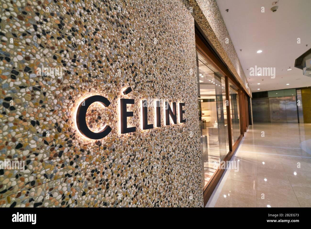 HONG KONG, CHINA - JANUARY 22, 2019: close up shot of Celine sign seen ...