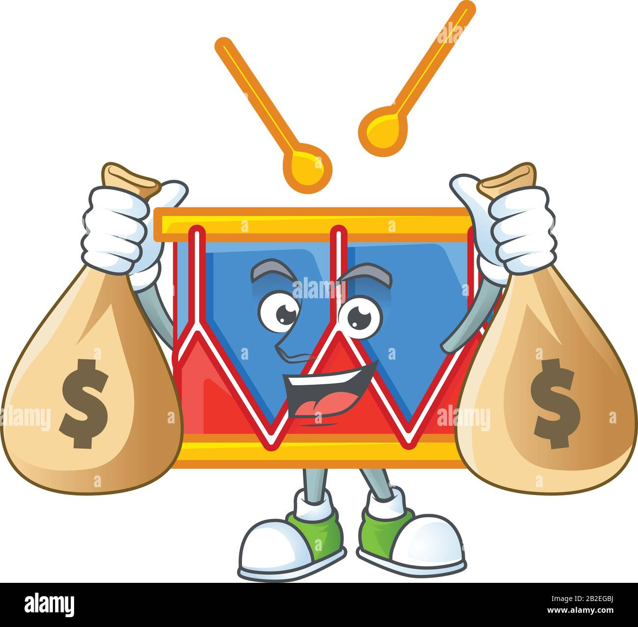 A cute image of independence day drum cartoon character holding money ...