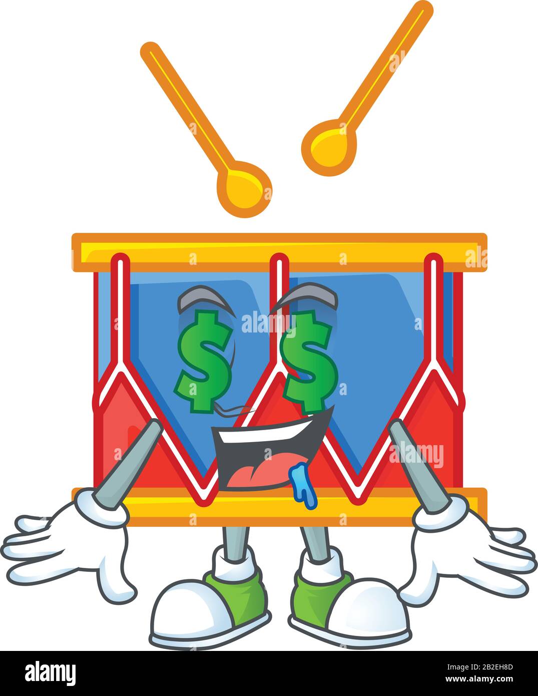 cartoon character style of independence day drum with Money eye Stock ...