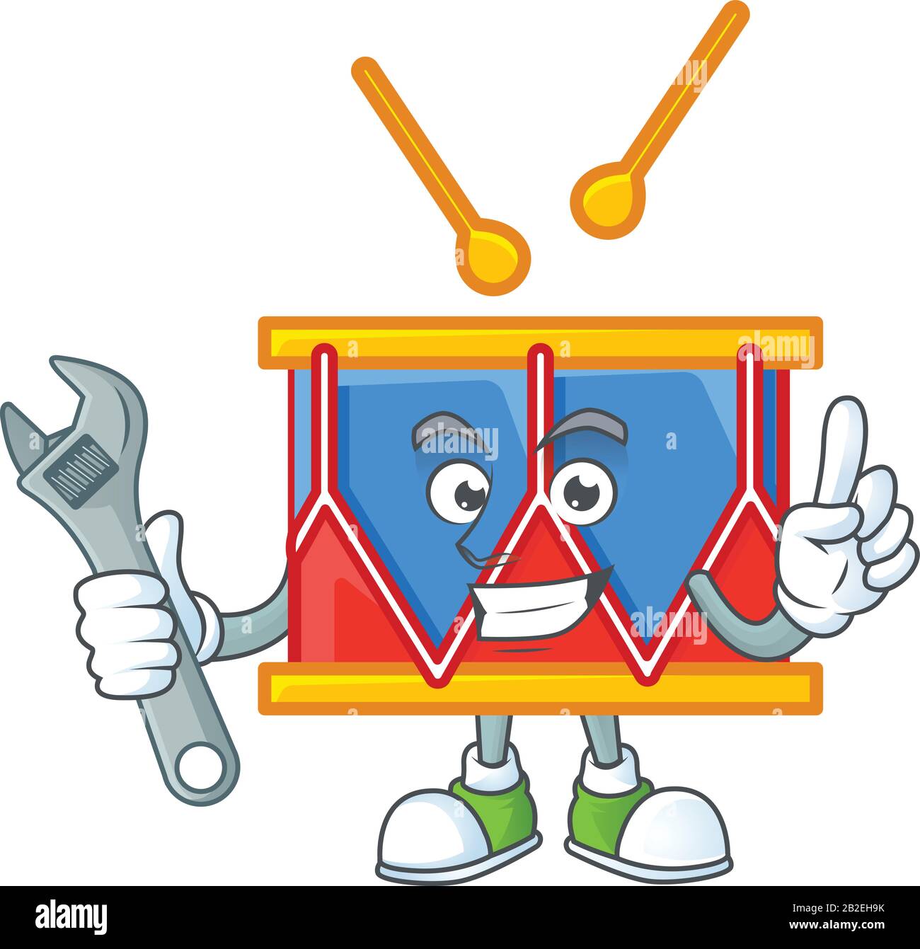happily Mechanic independence day drum cartoon character design Stock ...