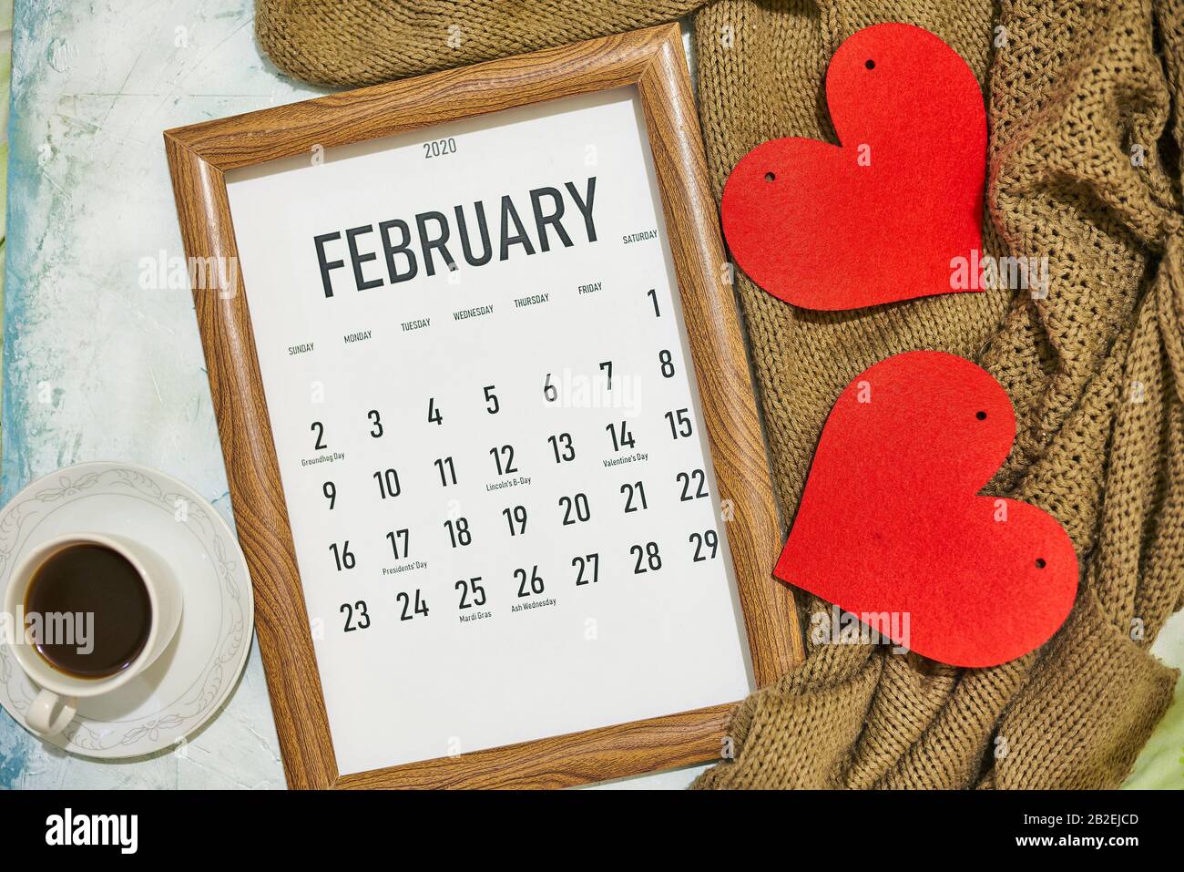 View from above to monthly February calendar Stock Photo - Alamy